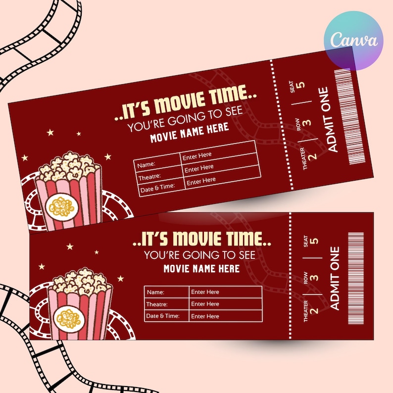 Printable Movie Gift Ticket, Printable Boarding Pass. Instant Download ...