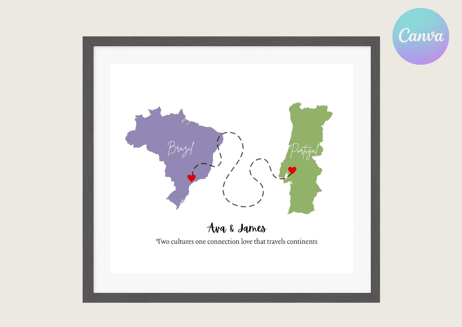 Long Distance Relationship Map Gift: Personalized Couple Art (digital ...