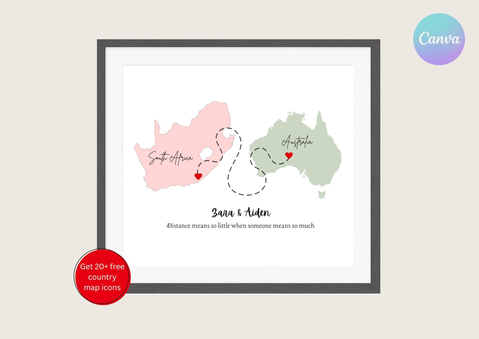 Long Distance Relationship Map Gift: Personalized Couple Art (digital ...
