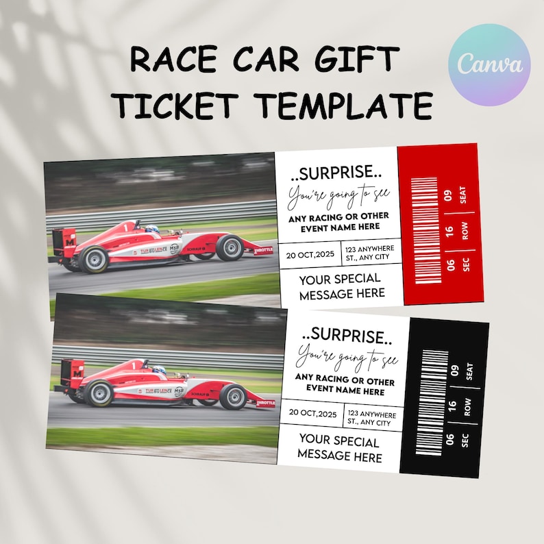Race Car Ticket Template: Editable Surprise Gift (canva Template) - Etsy