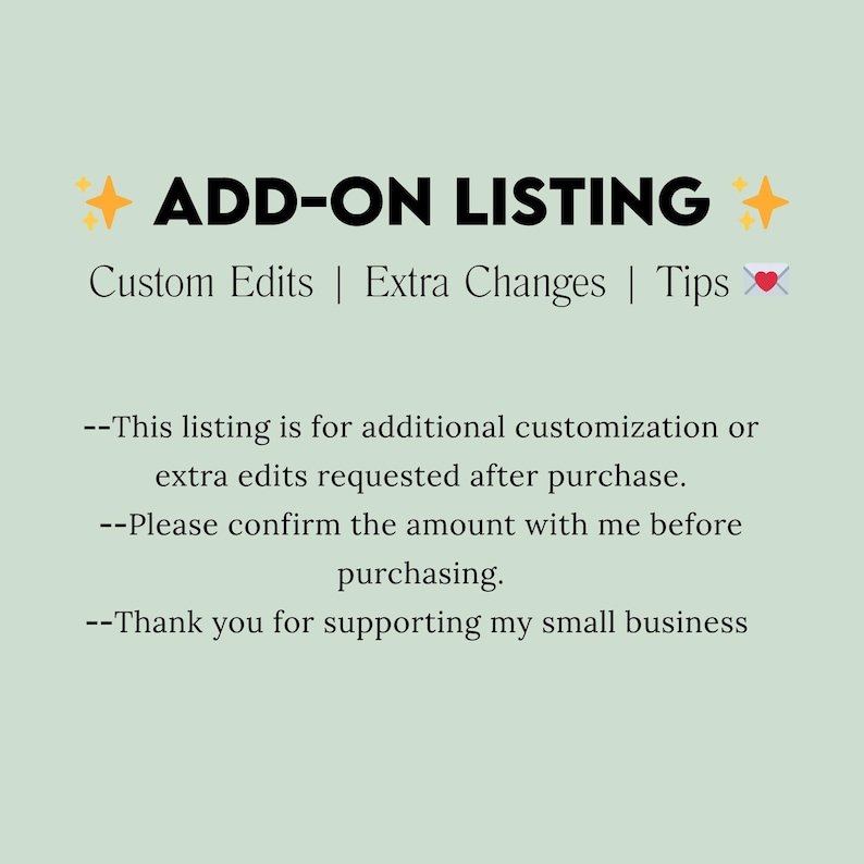 Add-on Listing | Custom Edit | Extra Changes | Tip for Designer - Etsy