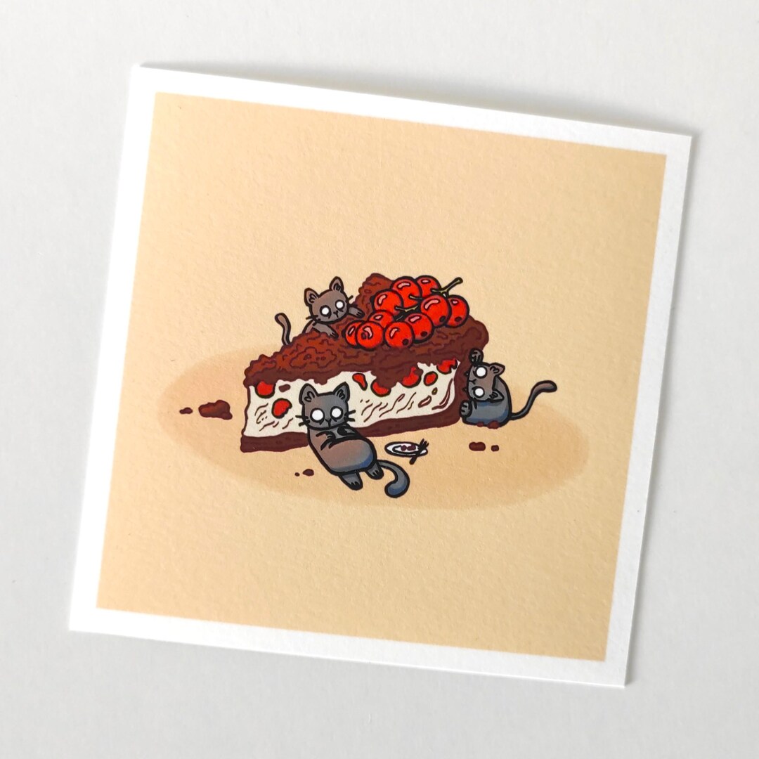 Cheesecake With Currants - Fine Art Print - Cats Eating Cake - Cozy - Etsy