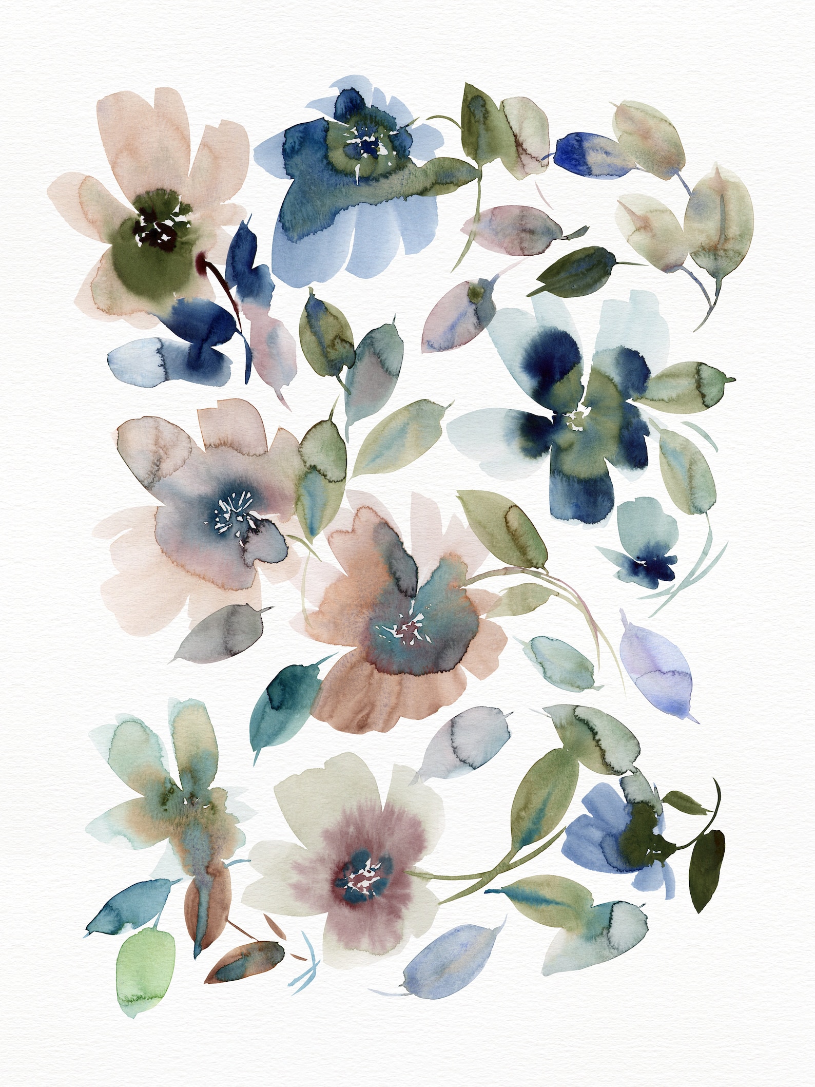 Mood Garden Flow 1 | Expressive Watercolor Flower Design | Modern Wall ...