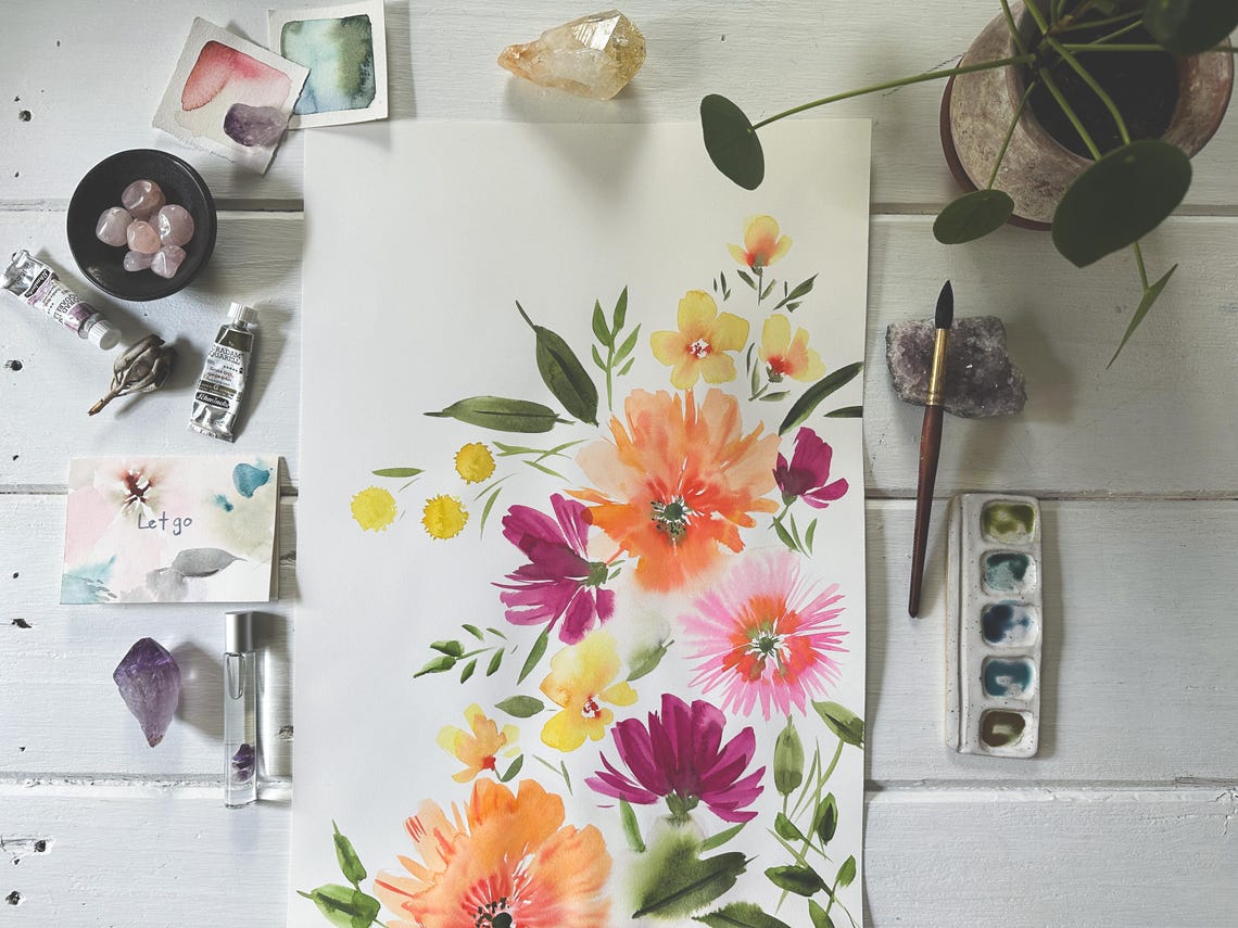 Fields of Flourish Joy | Expressive Watercolor Floral Print | Kids Room ...
