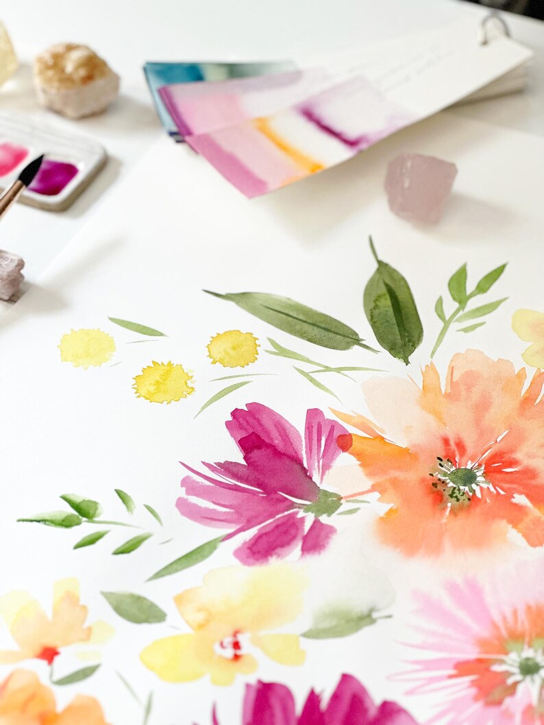 Fields of Flourish Joy | Expressive Watercolor Floral Print | Kids Room ...