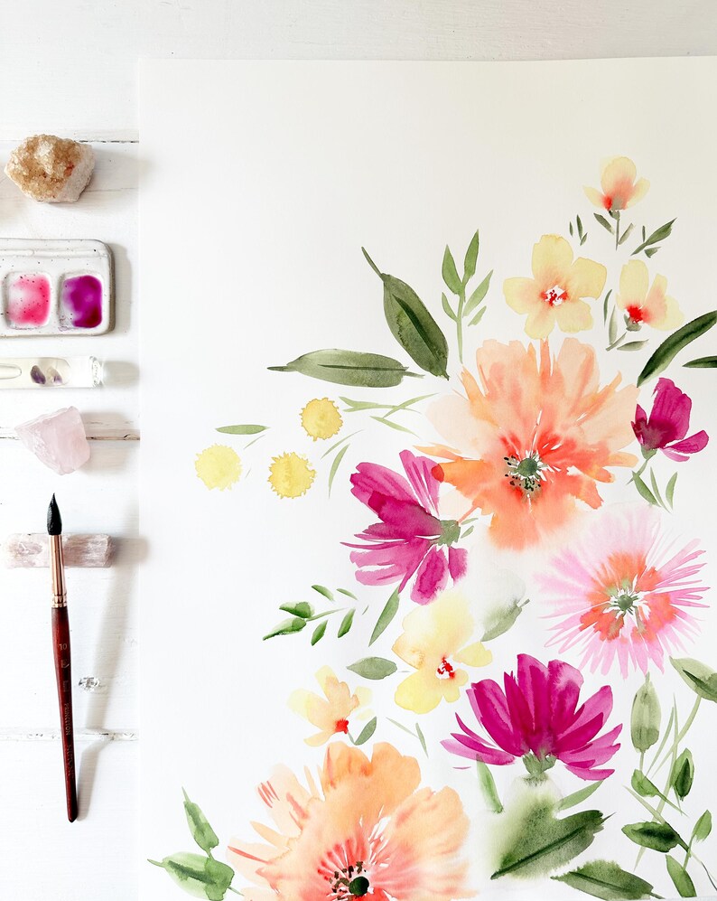 Fields of Flourish Joy | Expressive Watercolor Floral Print | Kids Room ...