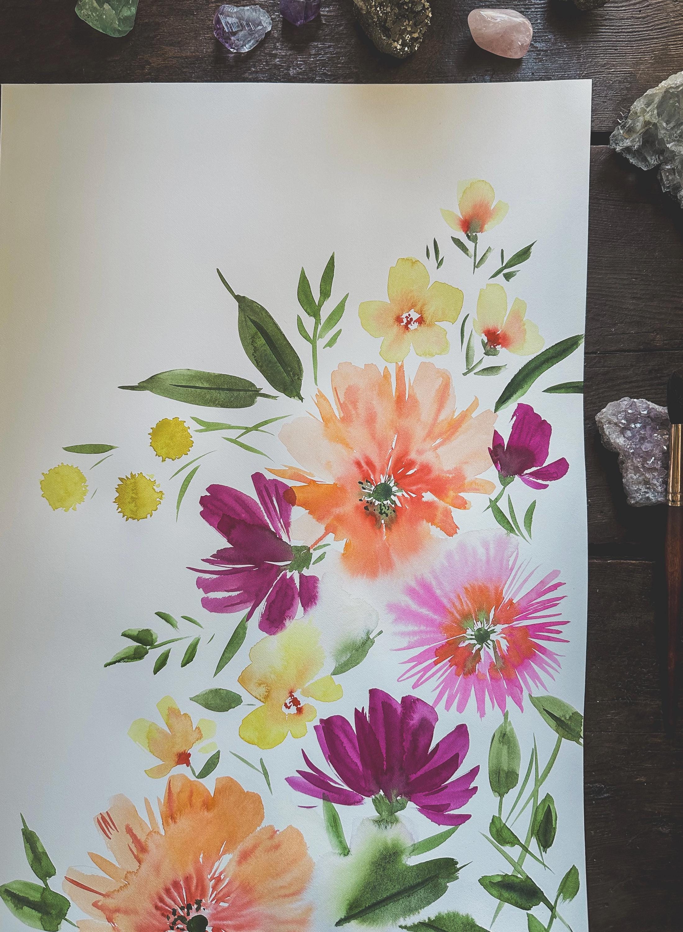 Fields of Flourish Joy | Expressive Watercolor Floral Print | Kids Room ...