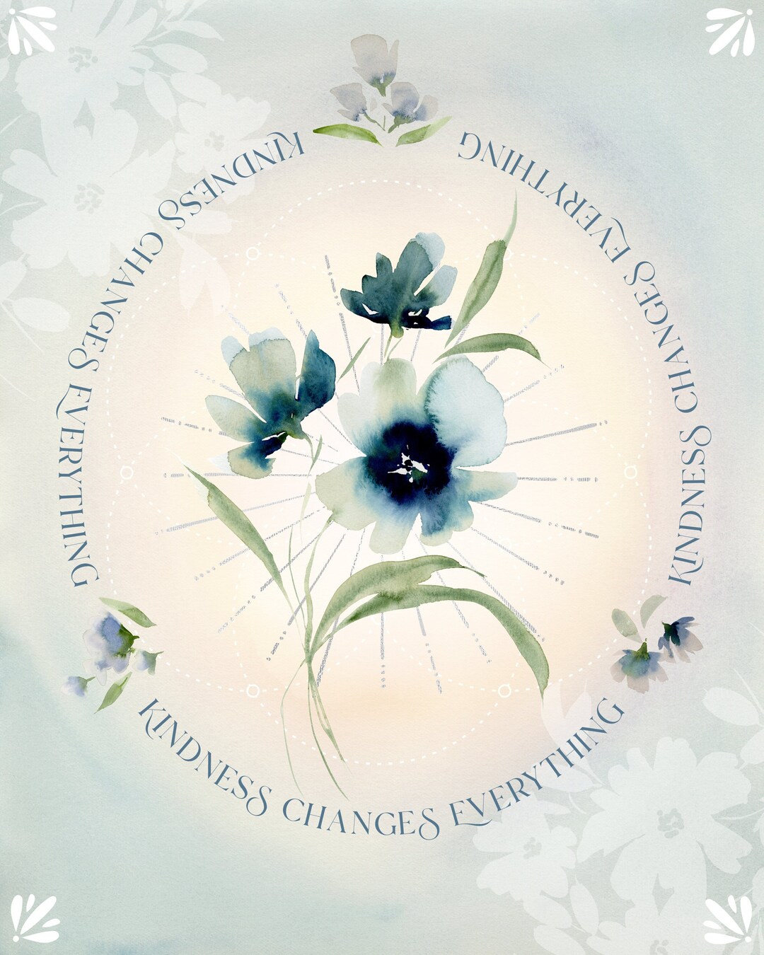 Kindness Changes Everything | Blue Watercolor Floral Art Print ...