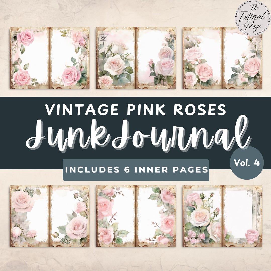 Vintage Pink Roses Junk Journal Pages, Antique Roses 6 Digital Journal ...