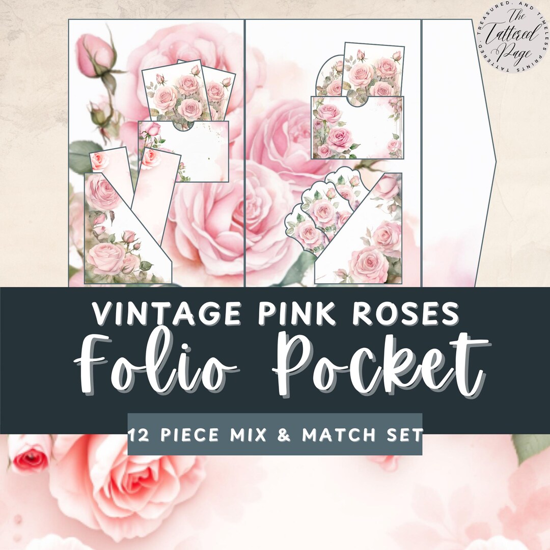 Vintage Pink Roses Junk Journal Ephemera, Pink Flowers Folio Pocket ...