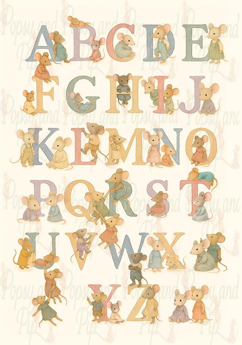 Miniature Mouse Alphabet Poster: Watercolor ABC Wall Art for Mousehouse ...