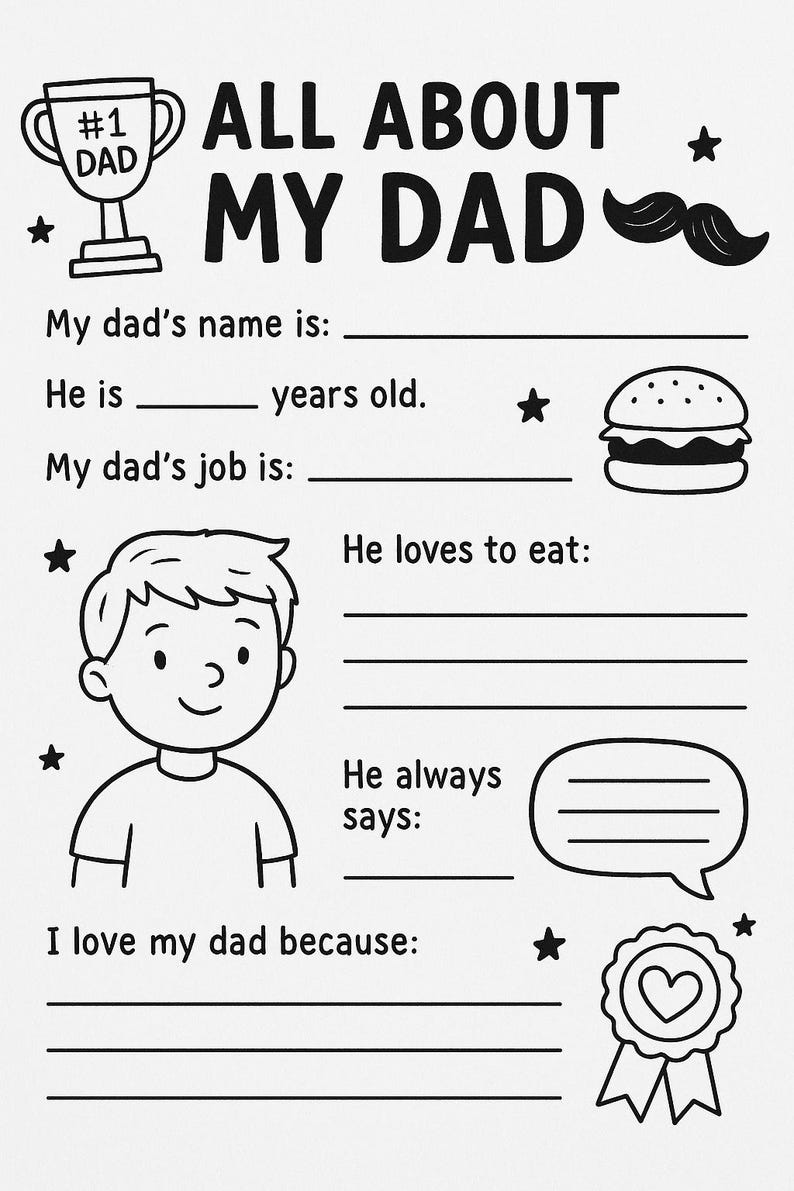 Father’s Day Questionnaire for Kids. - Etsy