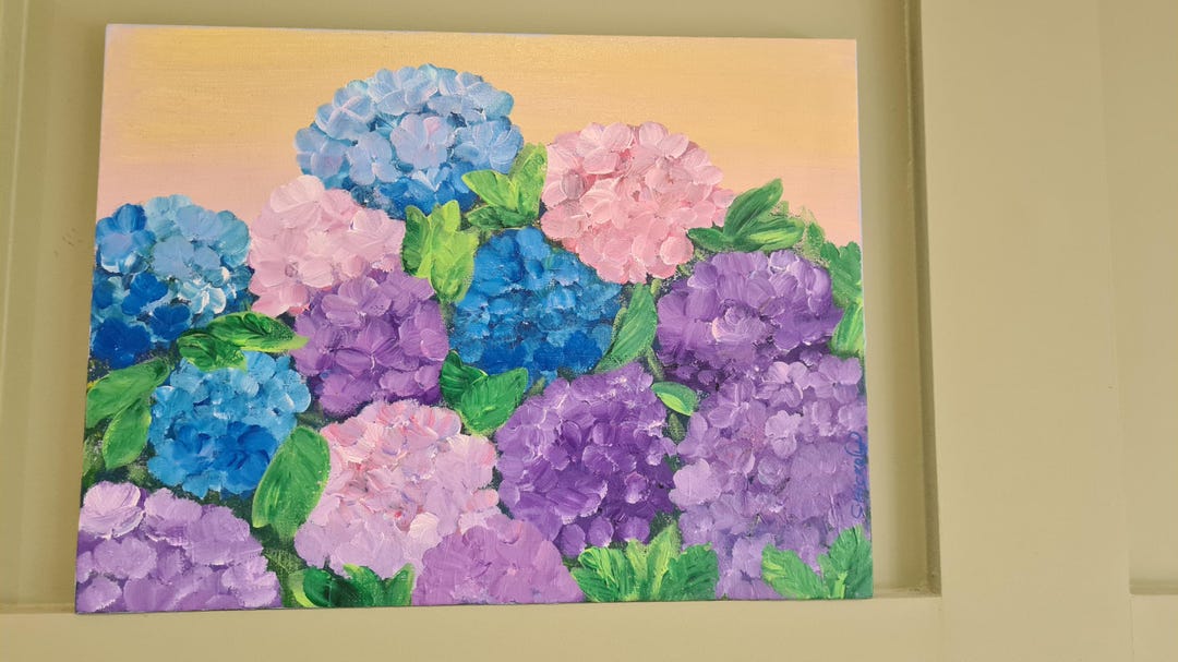 Acrylic on Canvas Hydrangeas Hand Painted Original Signed Painting Art ...