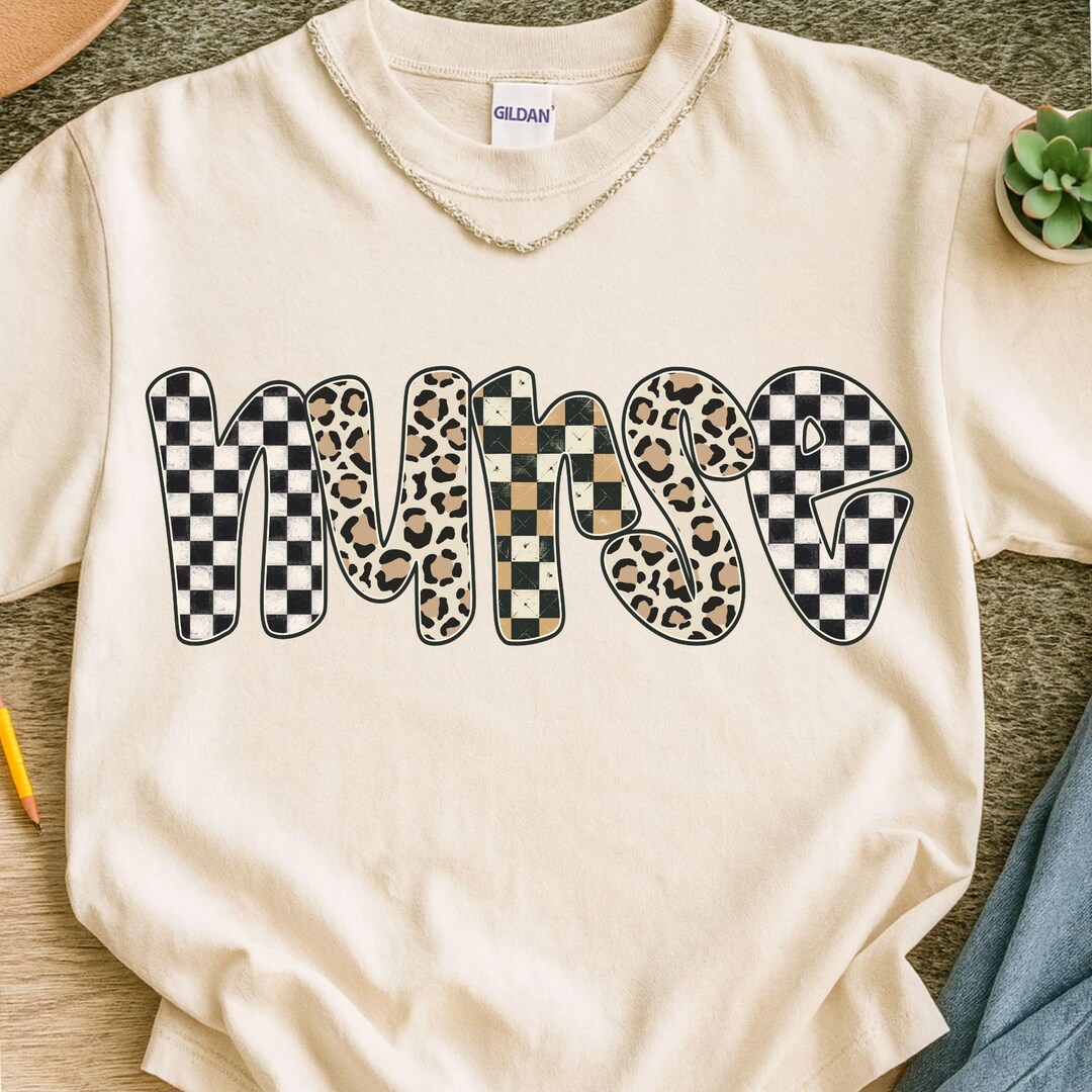 Retro Nurse PNG, Leopard Nurse Sublimation Design, Retro Checkered ...