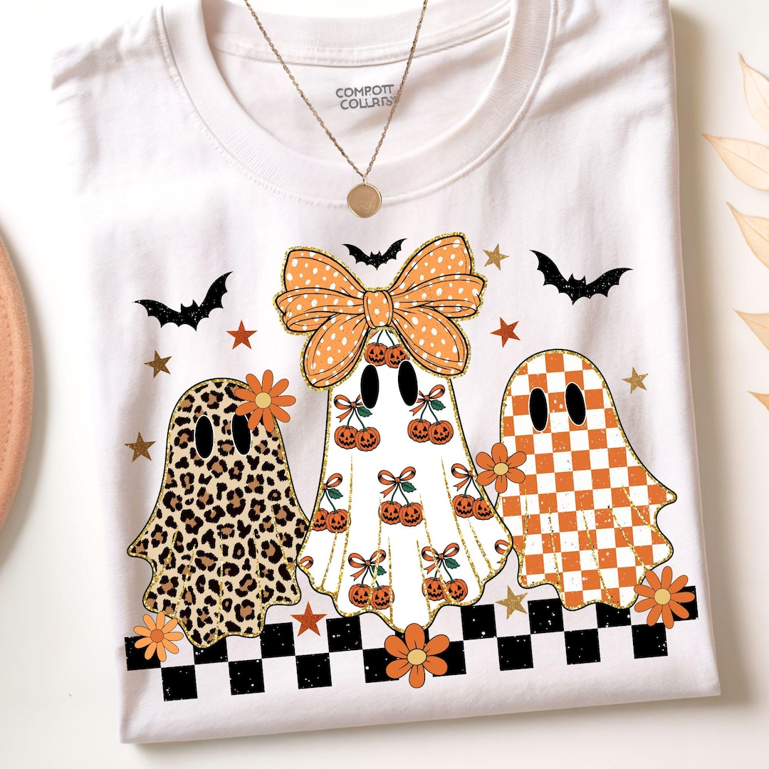 Trendy Leopard Checker Pumpkin Ghost PNG, Cute Boo Ghost Coquette Png ...