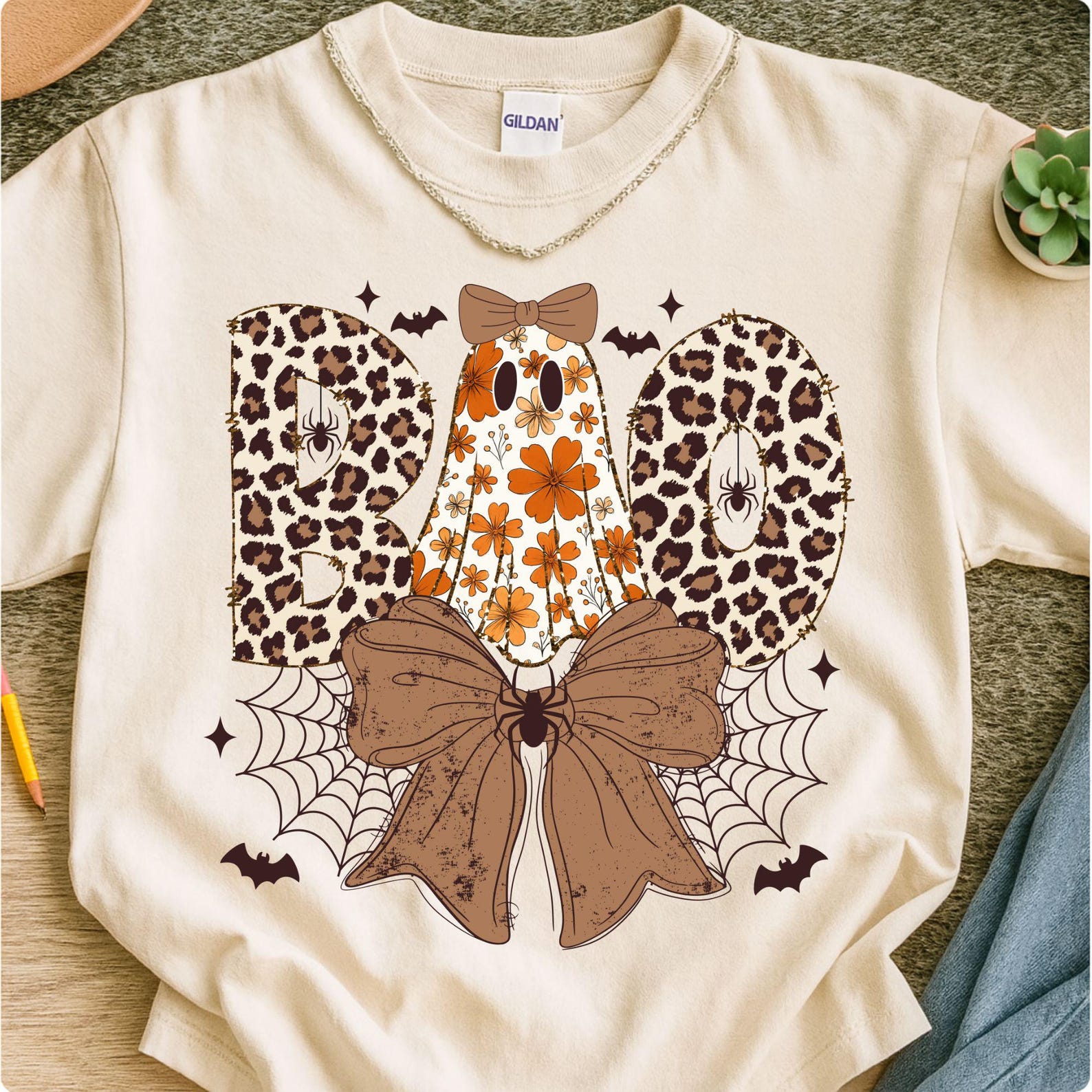Leopard Boo Halloween Ghost PNG, Coquette Spooky Boo Ghost Png, Retro ...