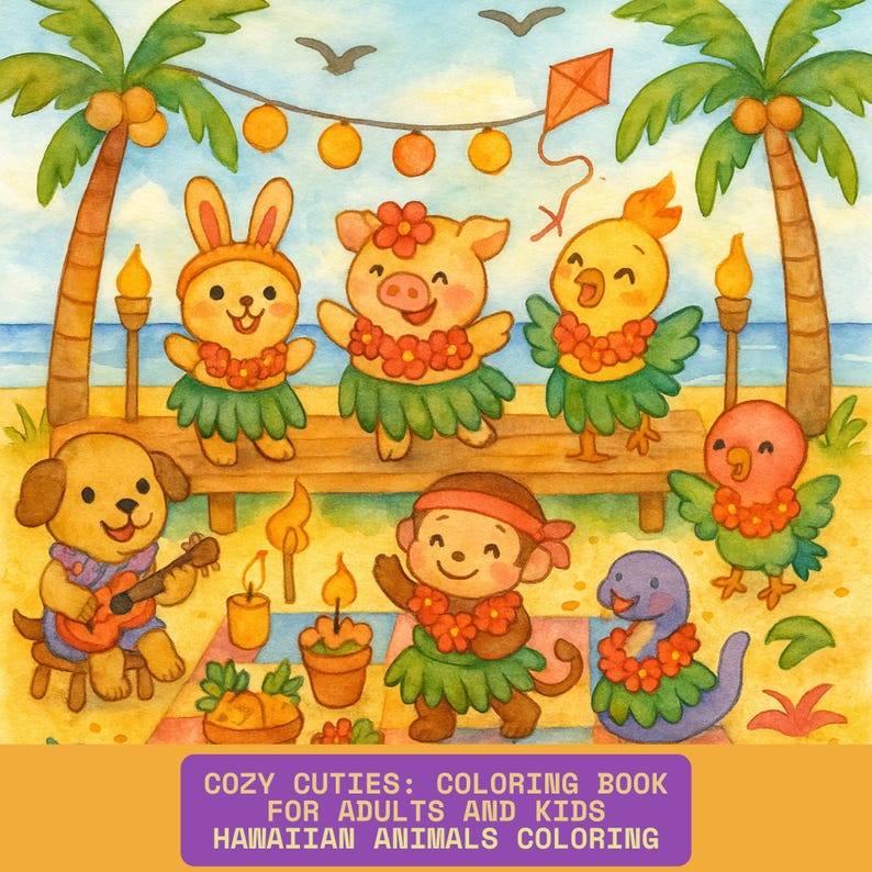 Hawaiian Animals Coloring Pages: Tropical Clipart (PDF, PNG Digital ...