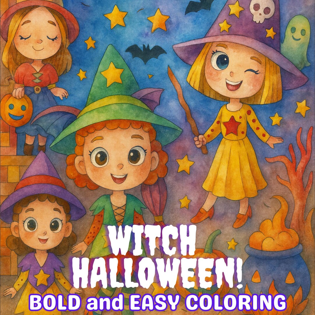 Witch Halloween Coloring Book for Kids and Adults - Cute Chibi Witches ...