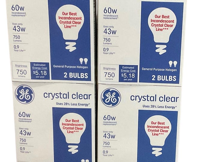 GE 60watt Crystal Clear Light Bulbs (4 Pack) Total 8 Light Blubs - Etsy