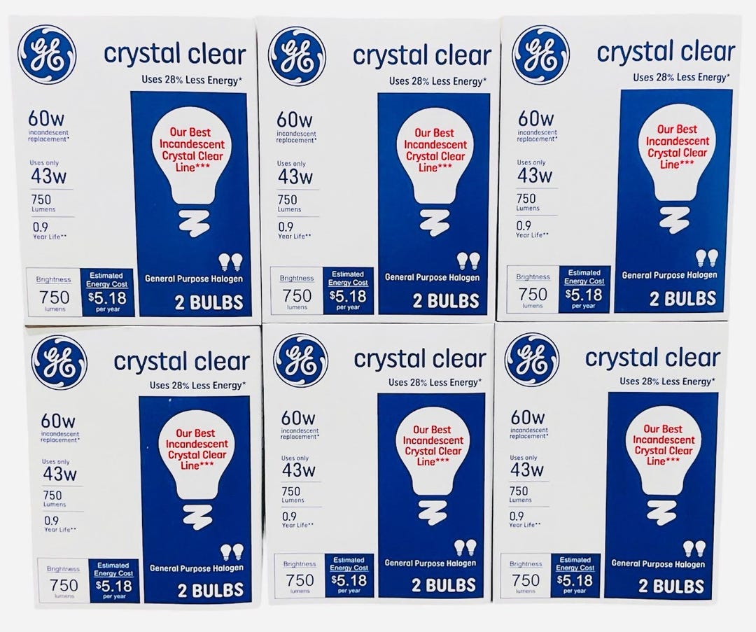 GE 60watt Crystal Clear Light Bulbs (6 Pack) Total 12 Light Blubs - Etsy