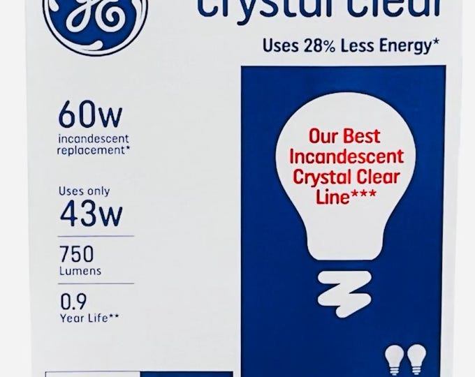 GE 60watt Crystal Clear Light Bulbs (1 PACK) Total 2 Light Bulbs - Etsy