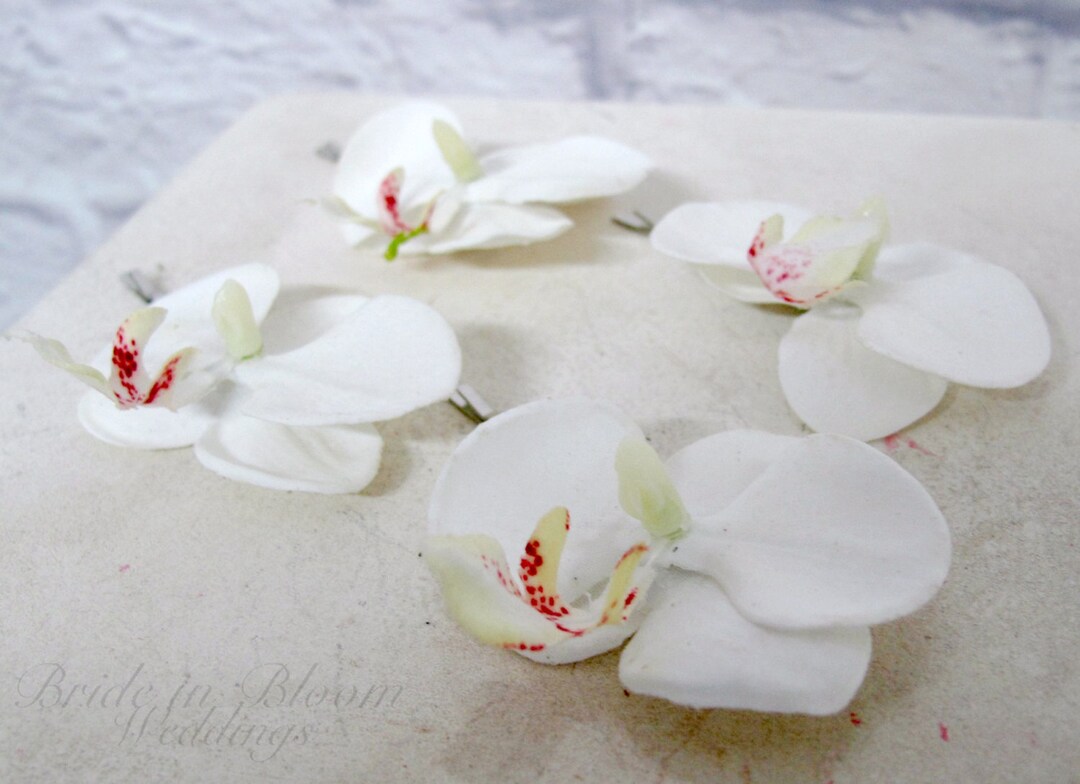 White Orchid Hair Pins Set of 4 Bridal Hair Accessory Wedding - Etsy