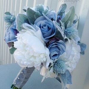Wedding Bouquet Silver Blue Rose Bridal Bouquet Dusty Blue - Etsy Canada