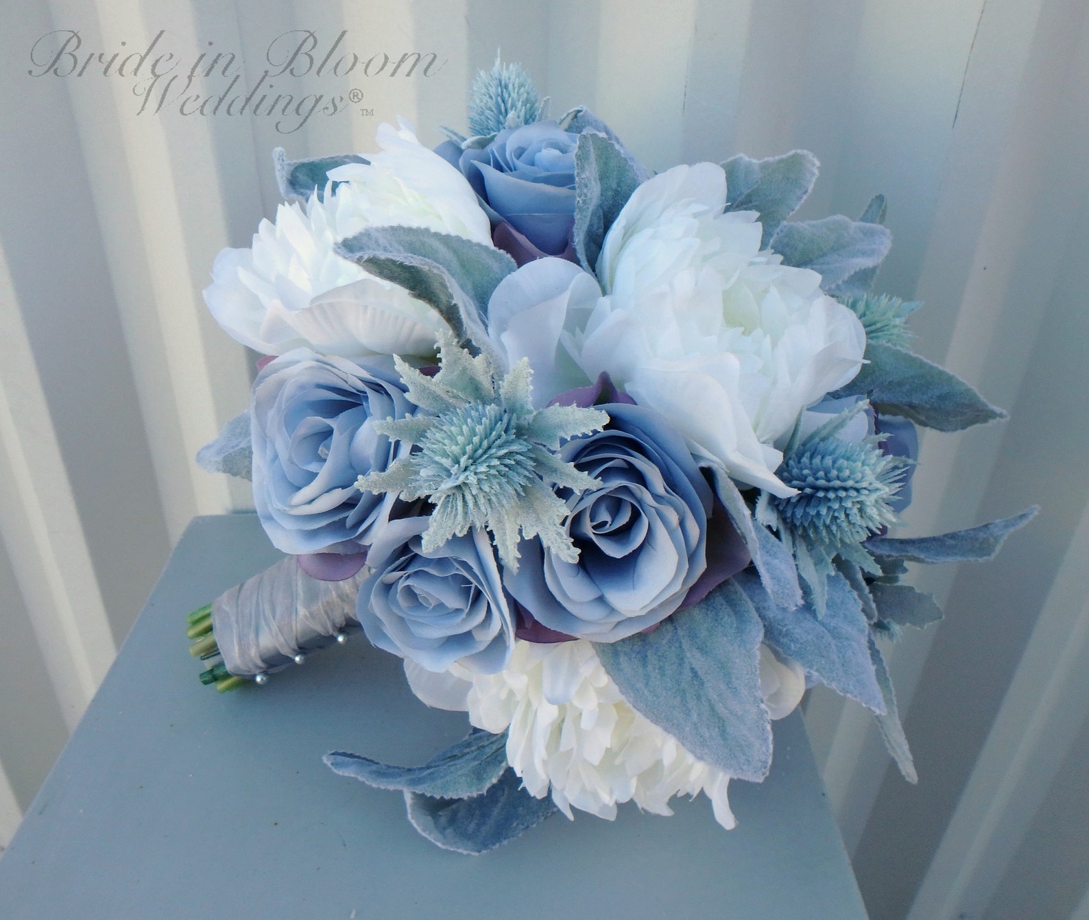 Wedding Bouquet Silver Blue Rose Bridal Bouquet Dusty Blue - Etsy Canada