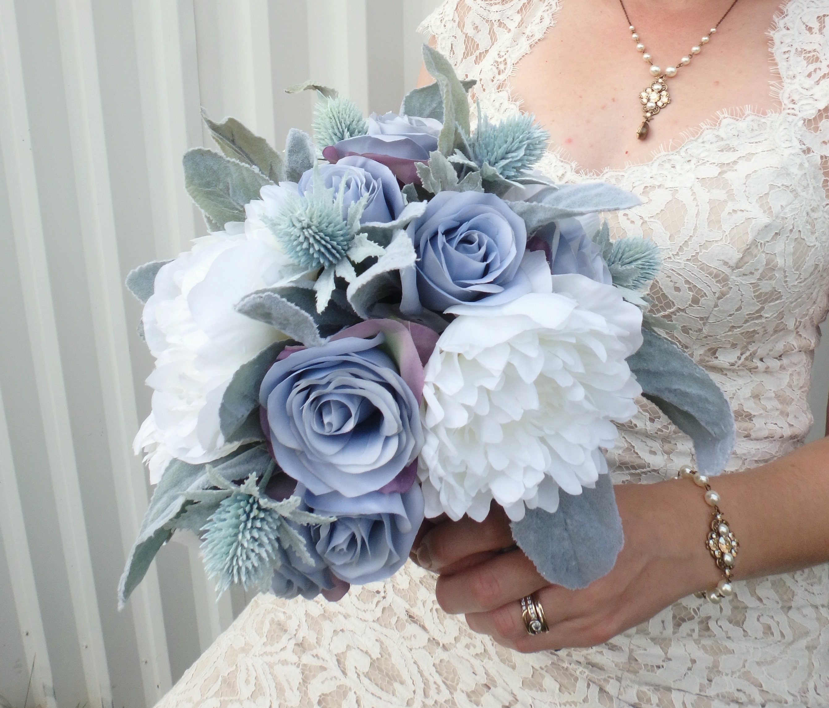 Wedding Bouquet Silver Blue Rose Bridal Bouquet Dusty Blue | Etsy Canada