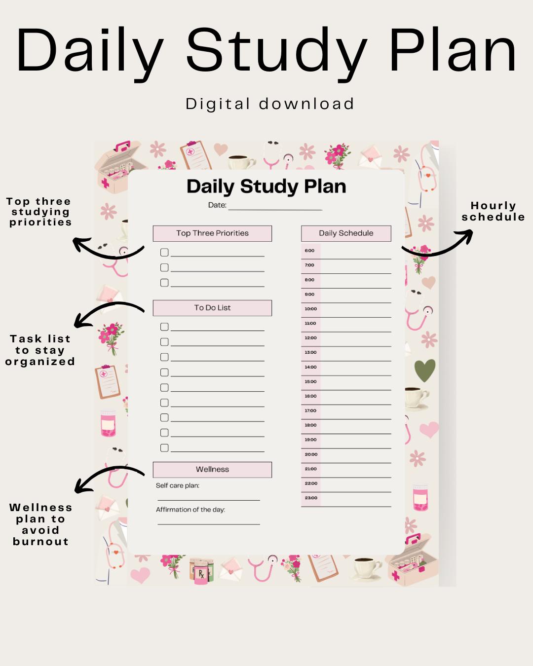 Daily Study Planner for Healthcare Students | Printable PDF | Study ...