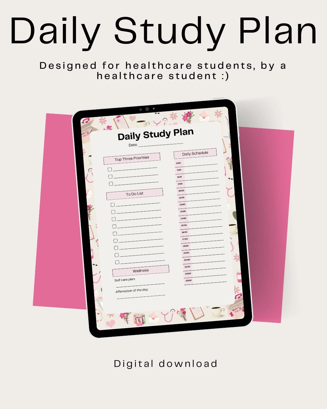 Daily Study Planner for Healthcare Students | Printable PDF | Study ...