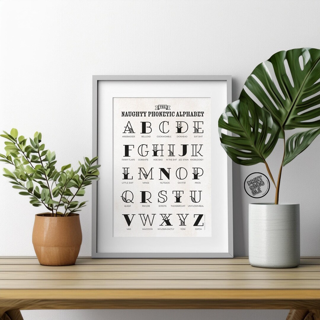 Naughty Phonetic Alphabet Poster, Swearing Poster, Quote Art, Unframed ...
