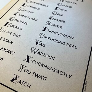 Fucking Phonetic Alphabet A4 Print, Swear Words Poster, Obscene Wall ...