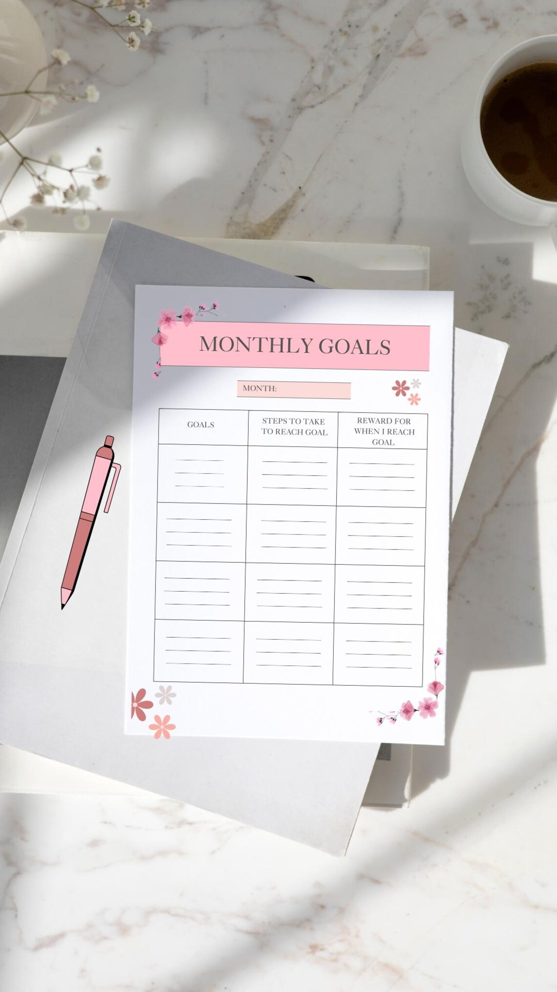 Monthly Goal Planner Printable PDF | Goal Setting Worksheet | A4 ...