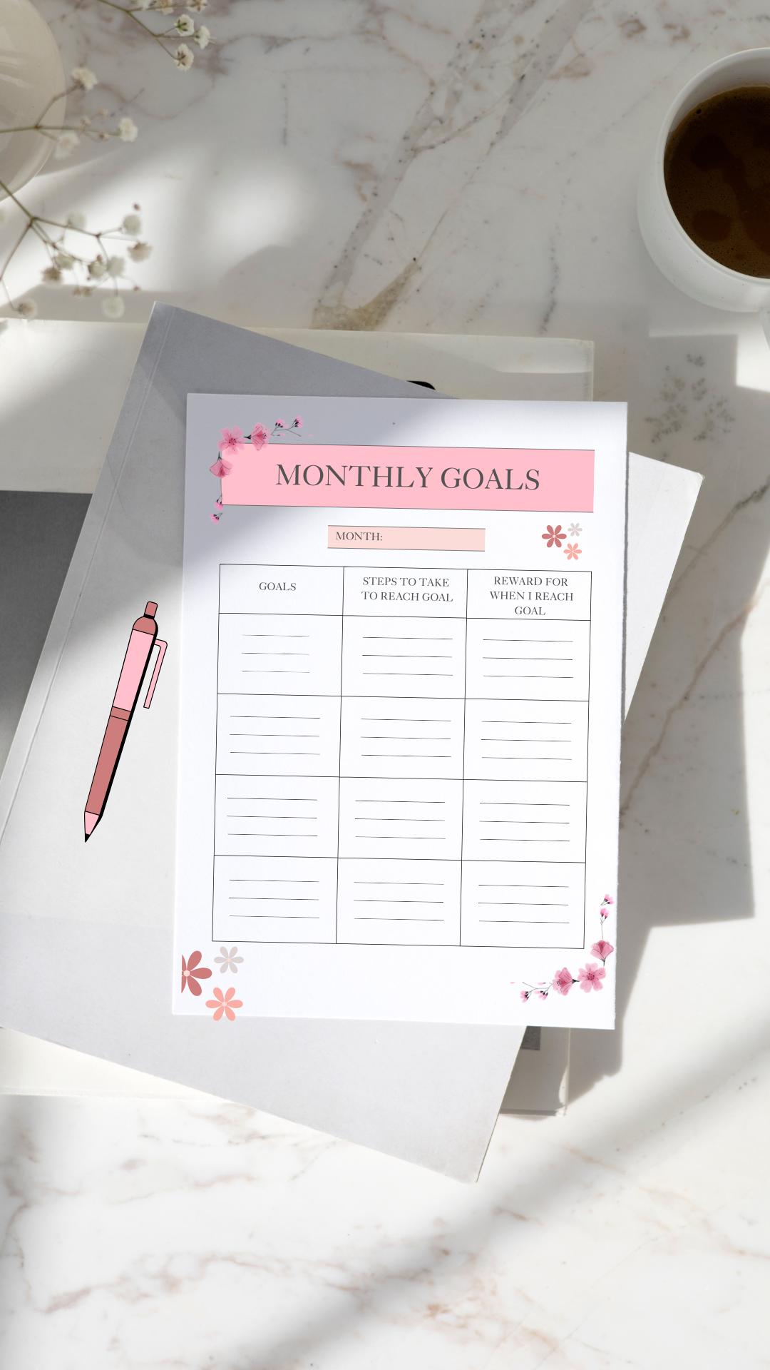 Monthly Goal Planner Printable PDF | Goal Setting Worksheet | A4 ...