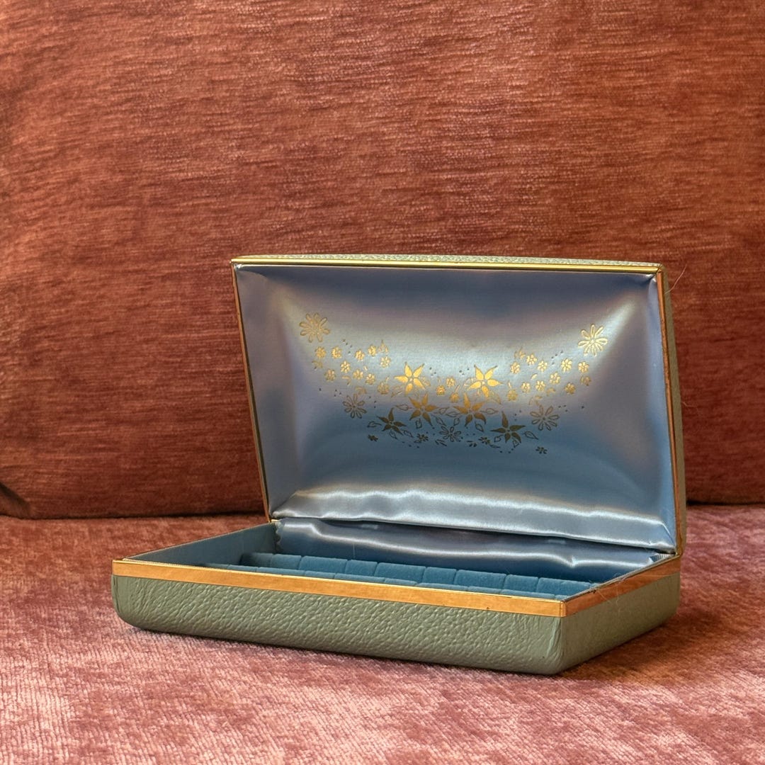 Vintage Mid Century Ring Display Case • Powder Blue Floral Satin ...