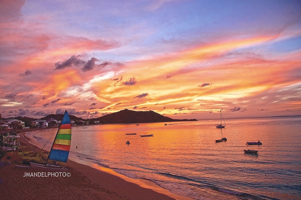Caribe photography_ St. Martin Sunset_ Orange Sky Tropical Print ...