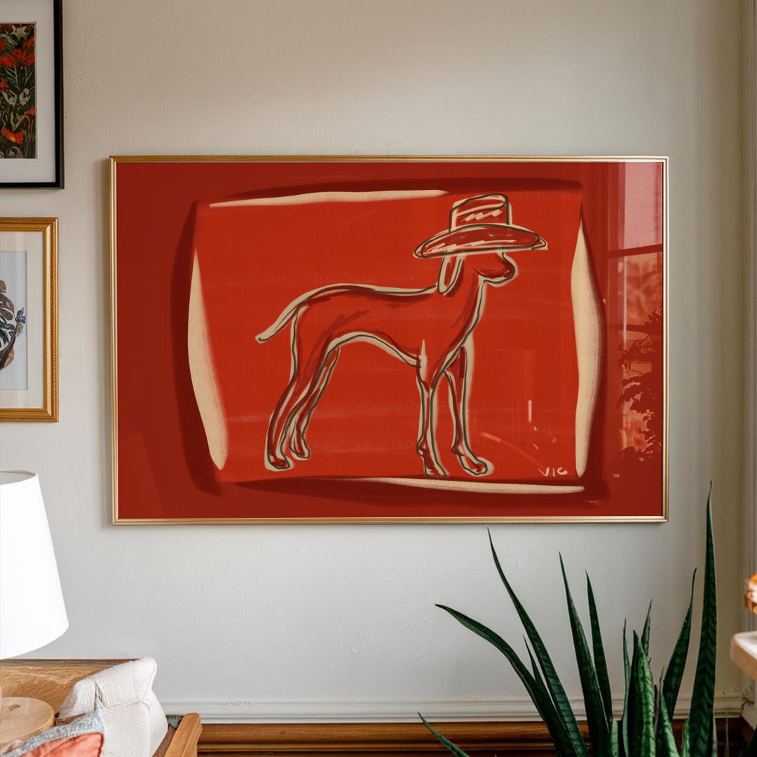 Cowboy Dog Art Print | Western Pet Wall Art | Minimalist Dog ...