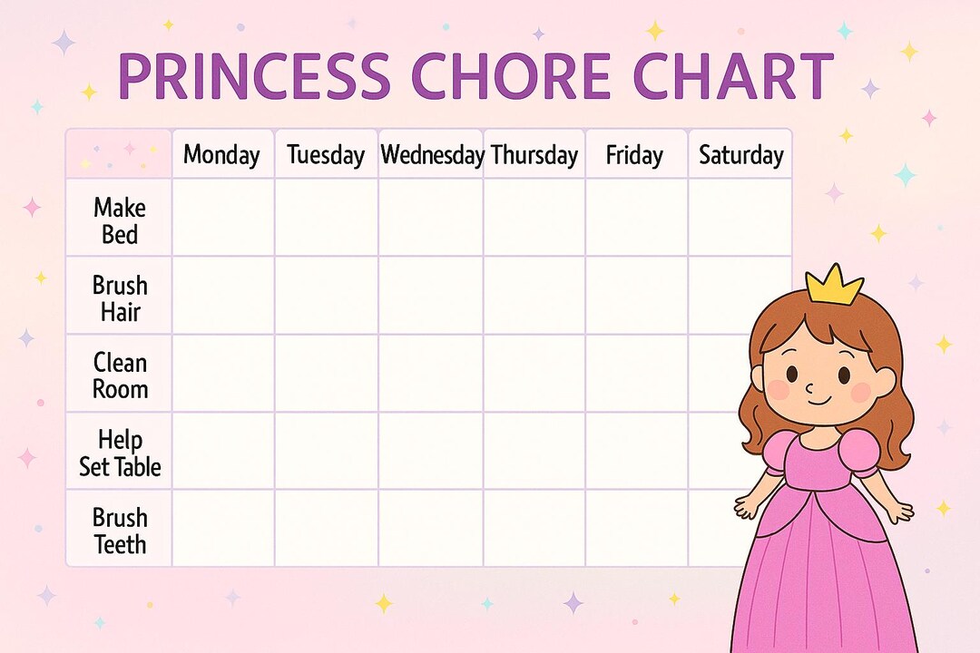 Princess Chore Chart & Reward Certificate – Printable Weekly Planner ...