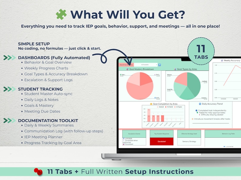 IEP Dashboard: SPED Google Sheets Log - Student Goal Tracker, Behavior ...