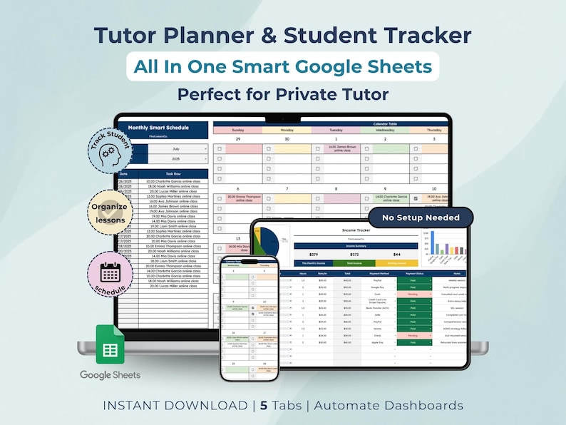 Tutor Planner & Student Tracker: Google Sheets Planner, Monthly ...