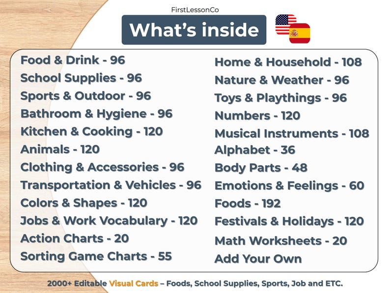 English-spanish Vocabulary Flashcards for Kids | Bilingual ESL Learning ...
