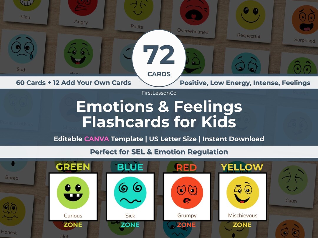 Emotions & Feelings Flashcards for Kids: SEL Social Skills, Zones of ...