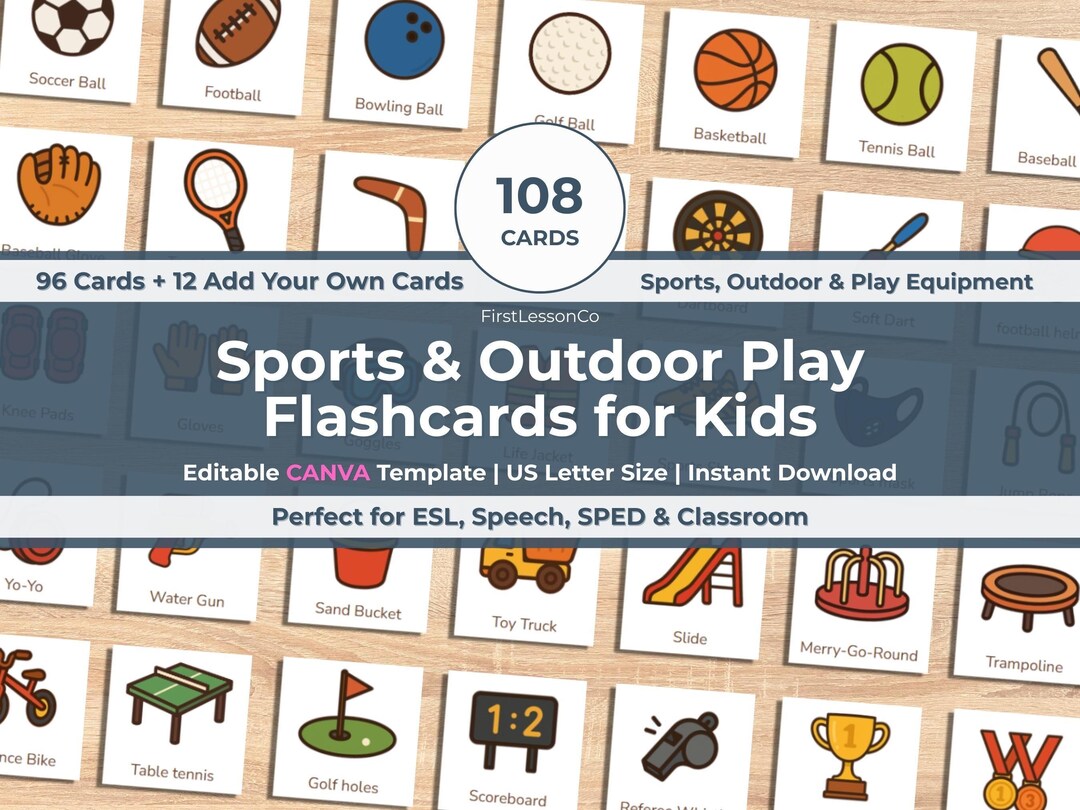 Vocabulary Flashcards: Sports & Outdoor Play, Speech Therapy, ESL, SPED ...