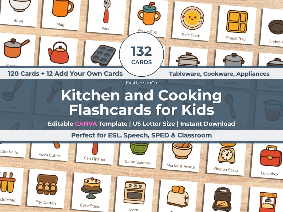 Vocabulary Flashcards Kitchen & Cooking for Kids: Classroom, ESL, SPED ...
