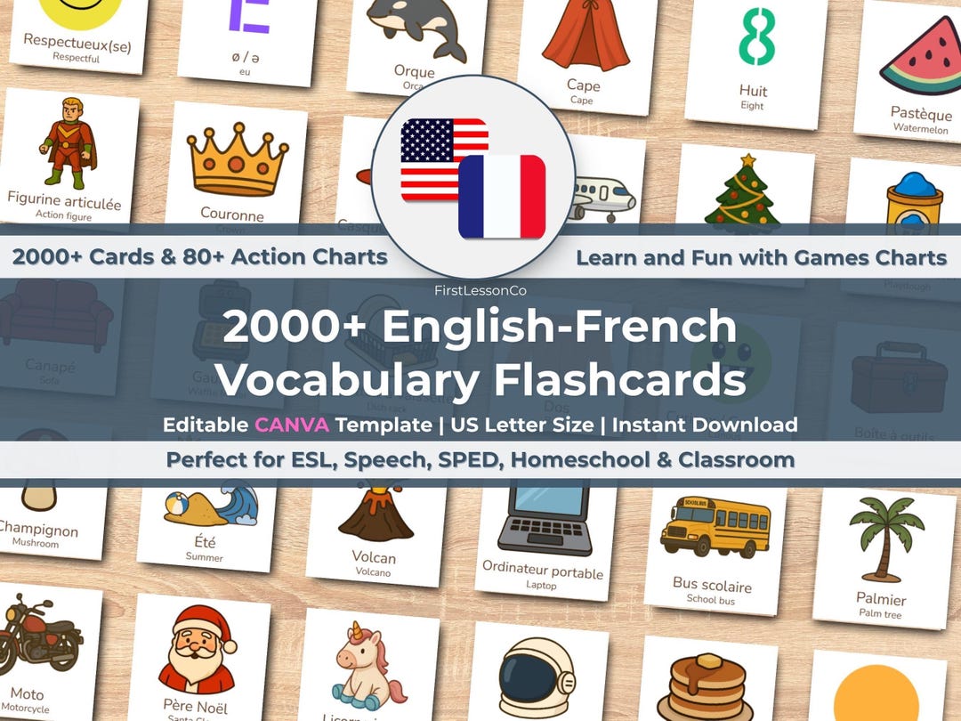 English-french Vocabulary Flashcards for Kids | Bilingual ESL Learning ...