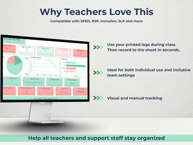 IEP Dashboard: SPED Google Sheets Log - Student Goal Tracker, Behavior ...