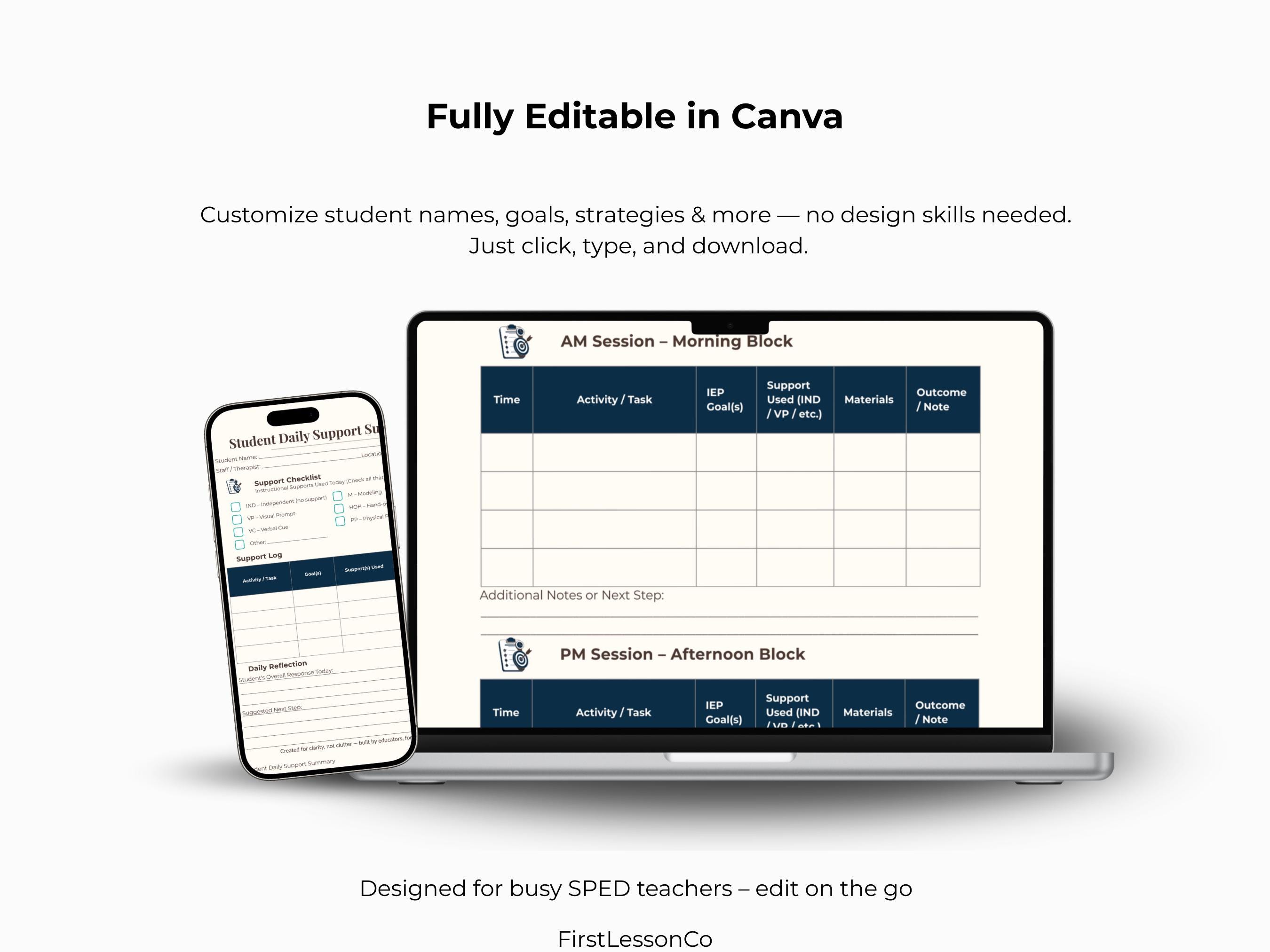 Daily IEP Plan Templates: Editable SPED Forms (printable PDF) - Etsy