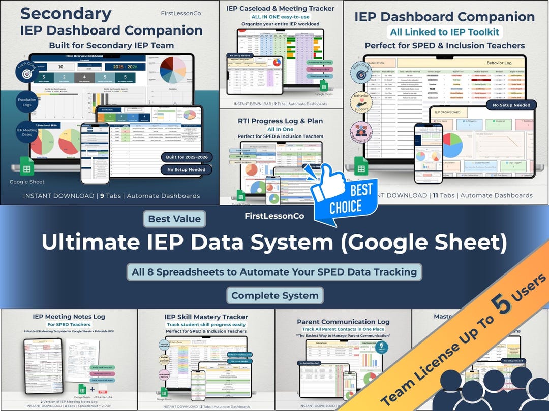 IEP Data System: Google Sheets Bundle for SPED (team License - 5 Users ...
