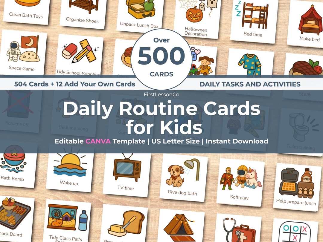 Daily Routine Flashcards for Kids: Visual Schedule, Chores (digital ...